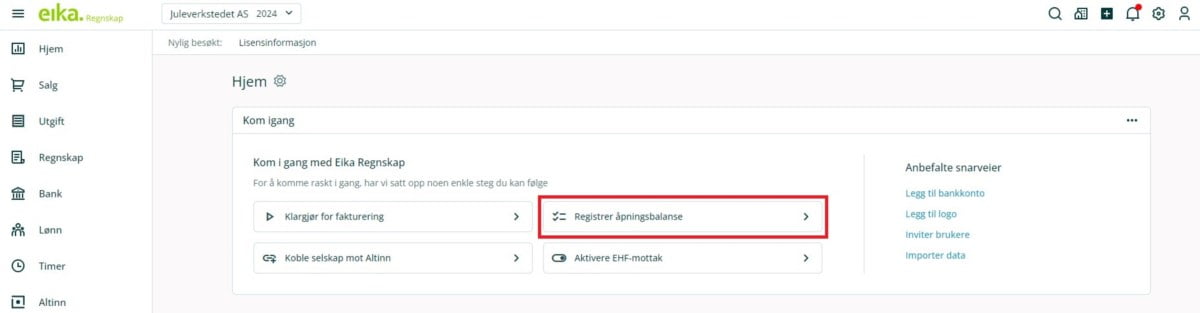 Slik registrerer du inngående balanse i Eika Regnskap